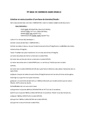 Exercice SQL - 1 Exercices : Langage SQL Exercice 1 : Soit la base de ...