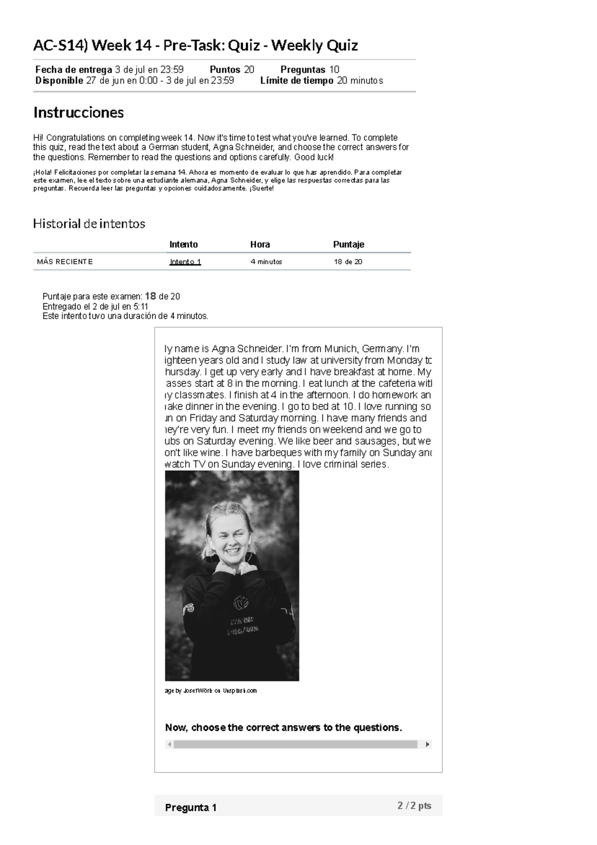 (AC-S14) Week 14 - Pre-Task Quiz - Weekly Quiz Ingles I - AC-S14) Week ...