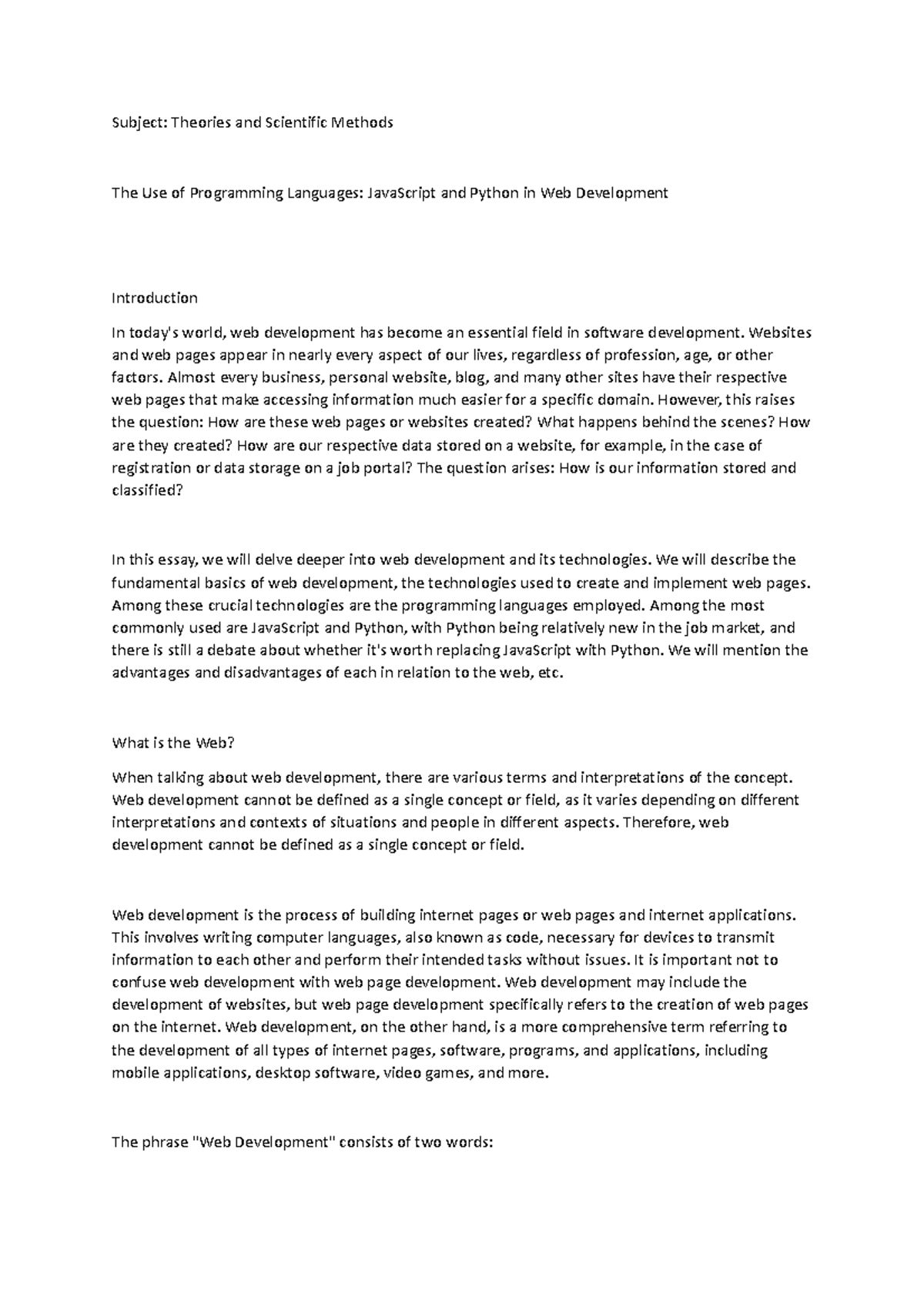 The use of Java Script in Web Development - Subject: Theories and ...