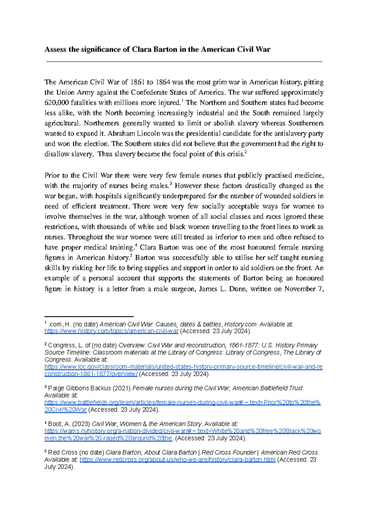 Assess the significance of Clara Barton in the American Civil War - The ...