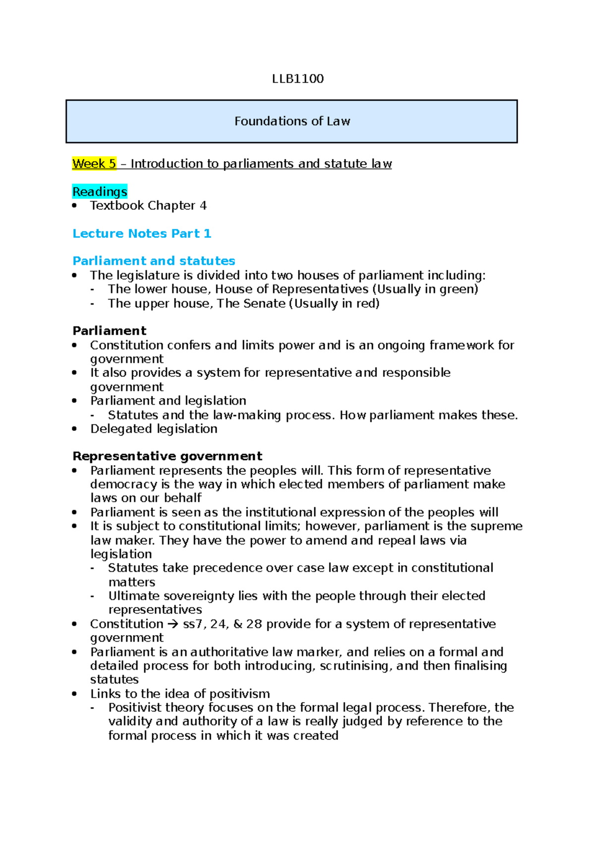 LLB1100 - Week 5 - Week 5 - LLB Foundations of Law Week 5 ...