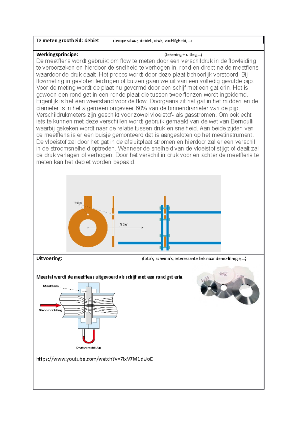Verschildruk flowmeter (meetflens) - Te meten grootheid: debiet ...