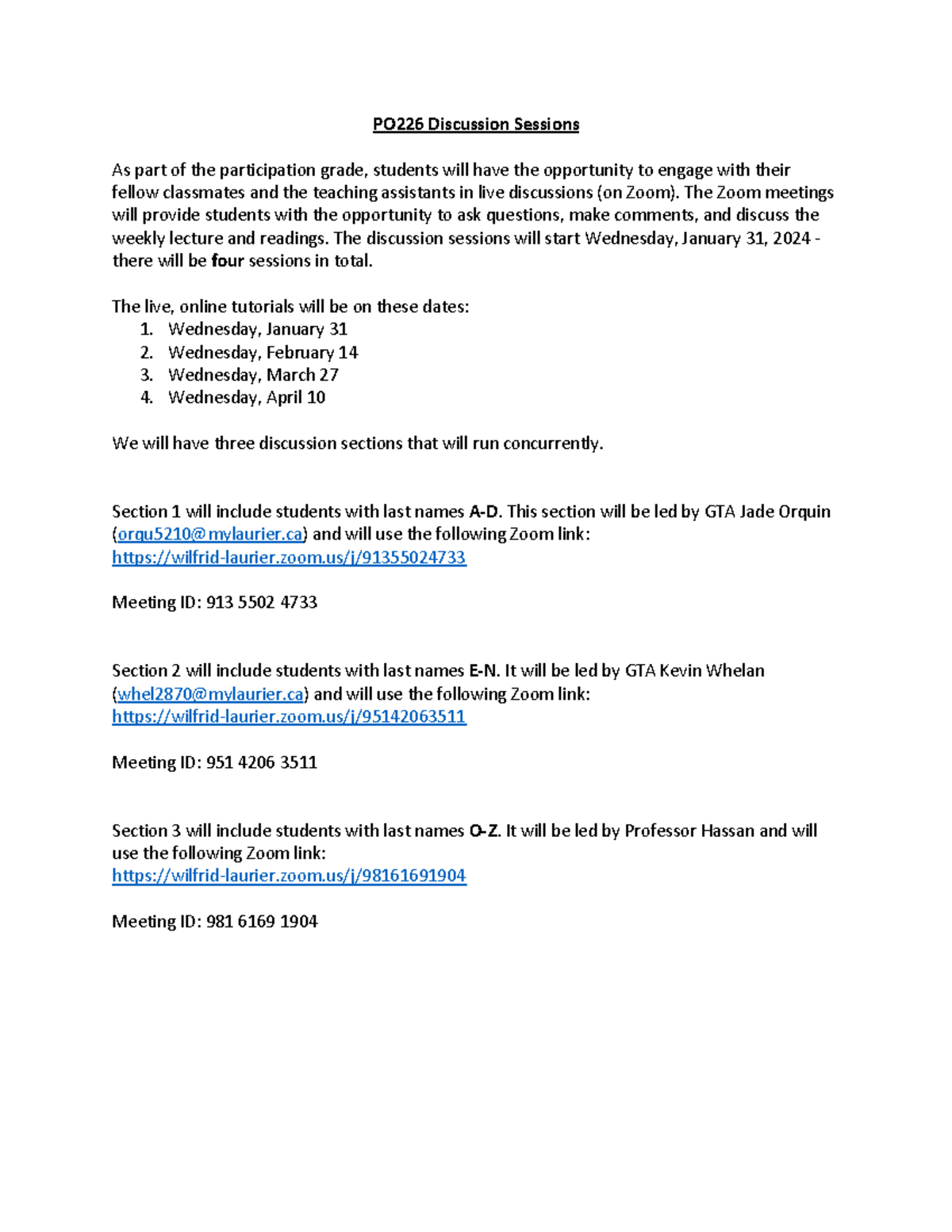 PO226 Zoom Discussion Sessions - PO22 6 Discussion Sessions As part of ...