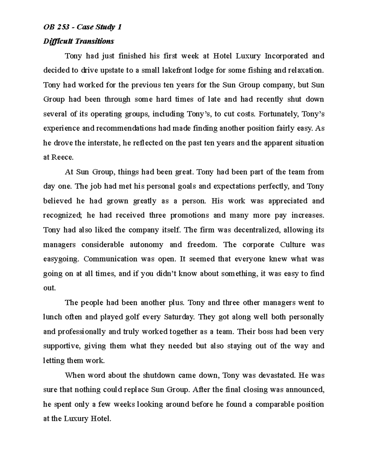 OB 253 Case Study - ob 253 - OB 253 - Case Study 1 Difficult ...