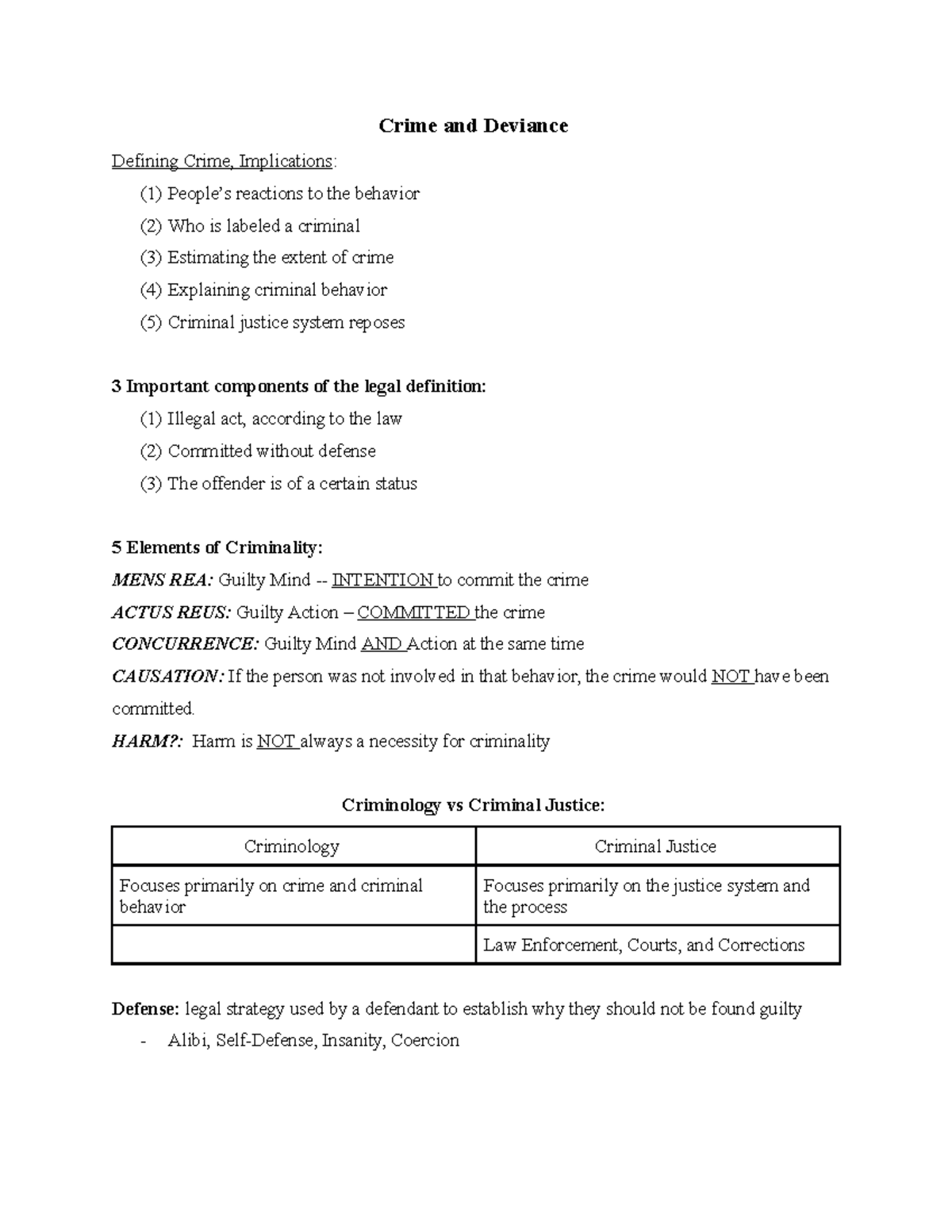 Study Guide 1 - Introduction to Criminology - Crime and Deviance ...