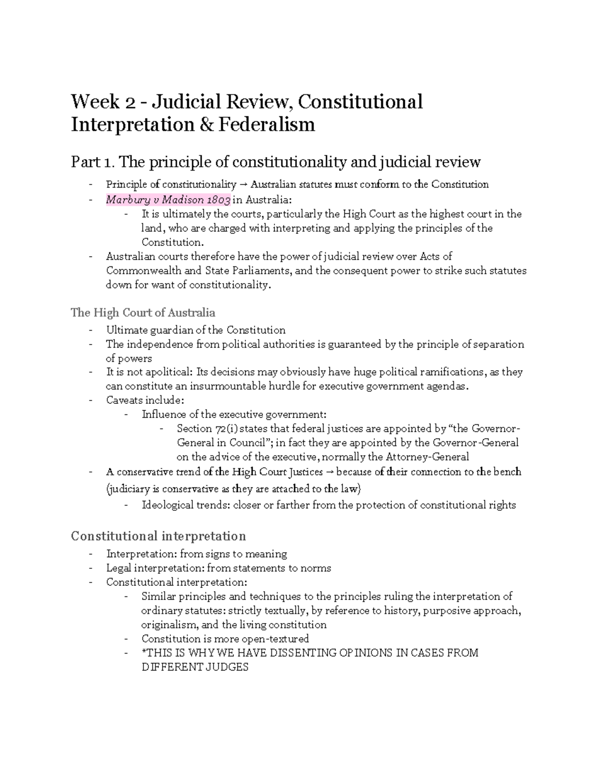 LAWS3000 WEEK 2 - lecture notes week 2 - Week 2 - Judicial Review ...
