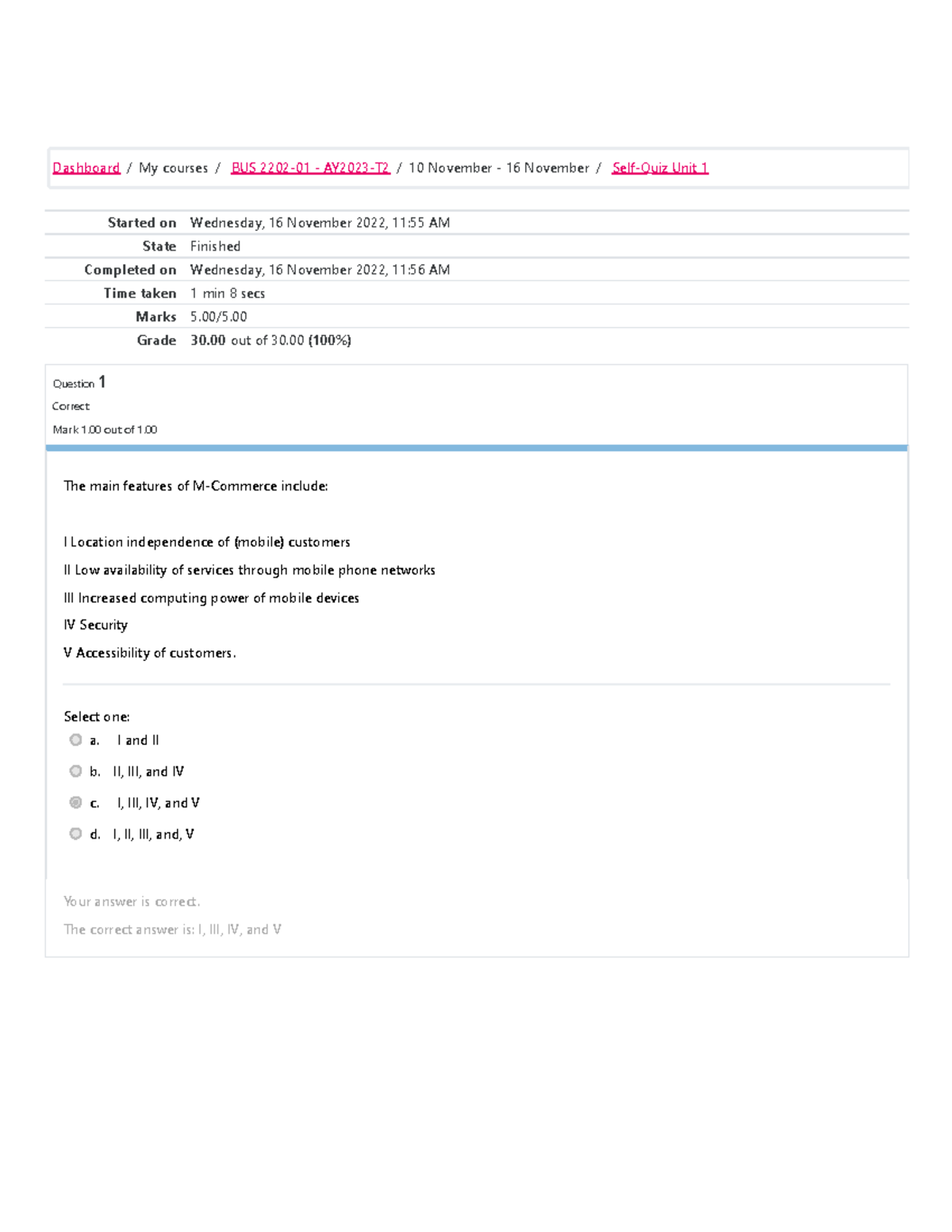 BUS 2202 - Quiz-3 - BUS 2202 - Started on Wednesday, 16 November 2022 ...