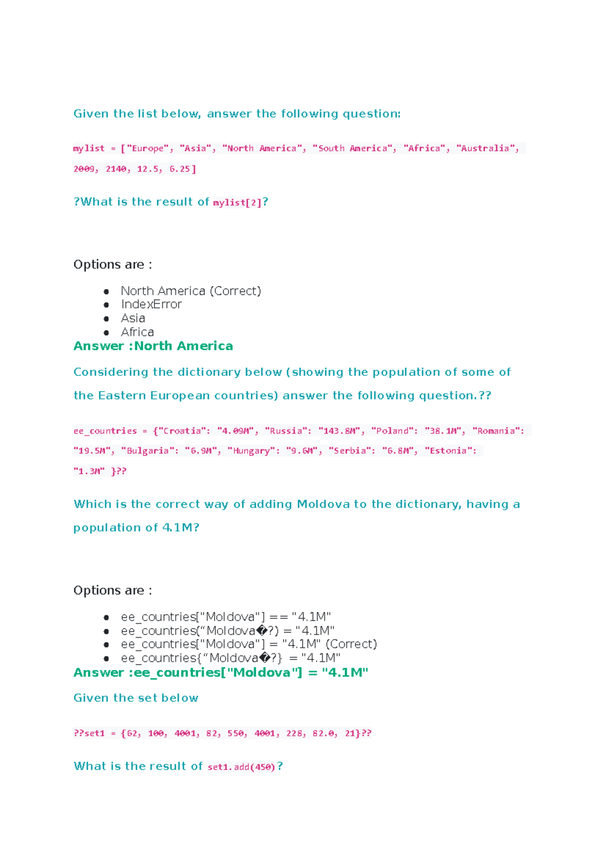 Python Practice Material - Given the list below, answer the following ...