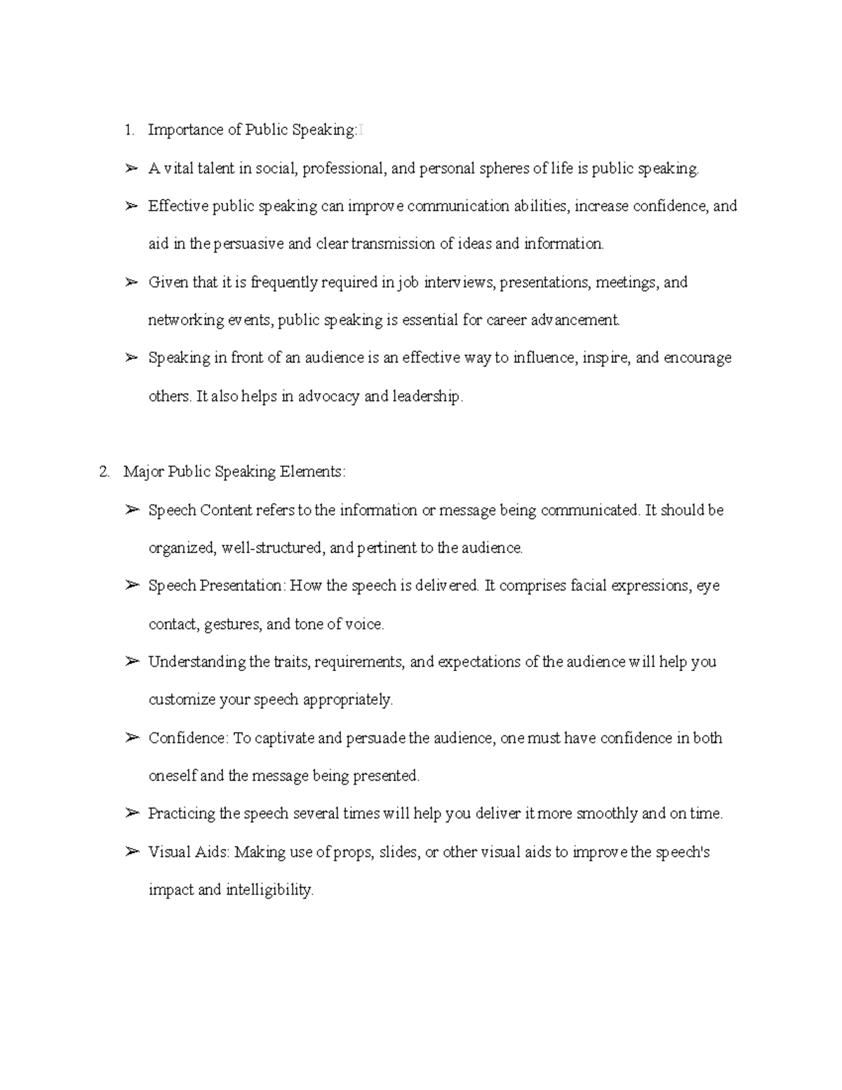 Public speaking notes - Importance of Public Speaking:I A vital talent ...