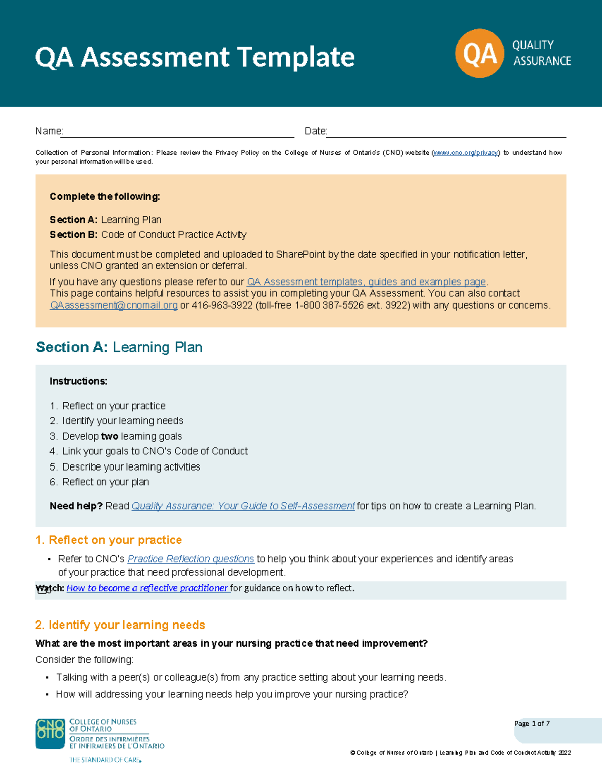 QA assessment outline - QA Assessment Template Name: Date ...