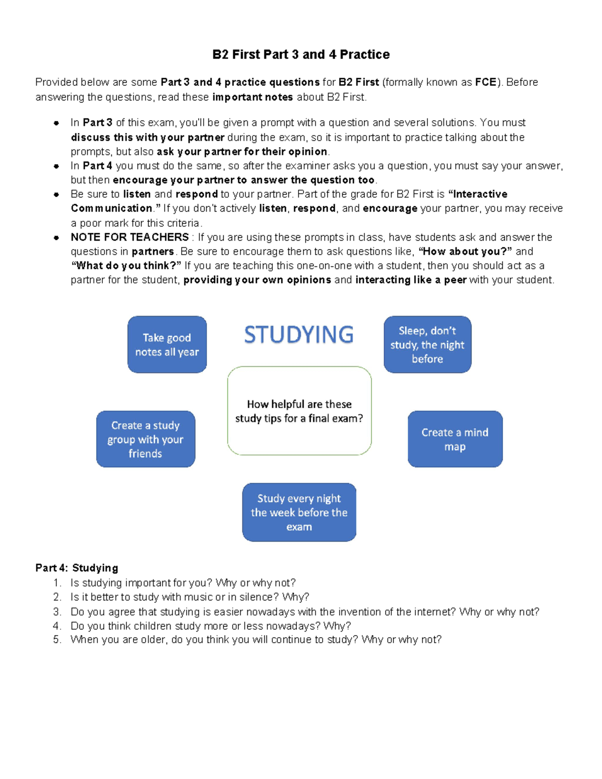 B2 First Part 3 and 4 Practice - B2 First Part 3 and 4 Practice ...
