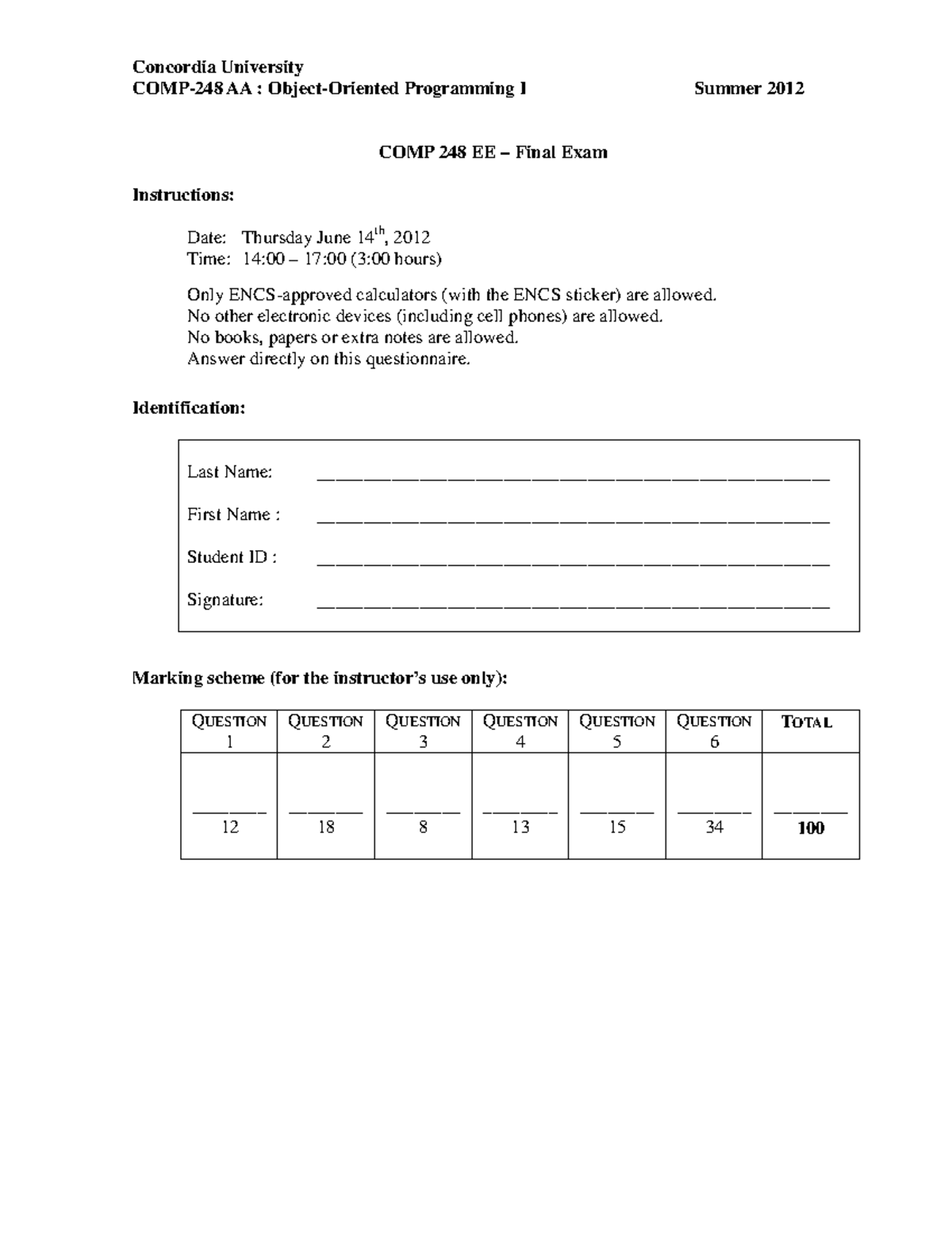 Final Answers Assignment Concordia University Comp 248 Aa Object Oriented Programming I