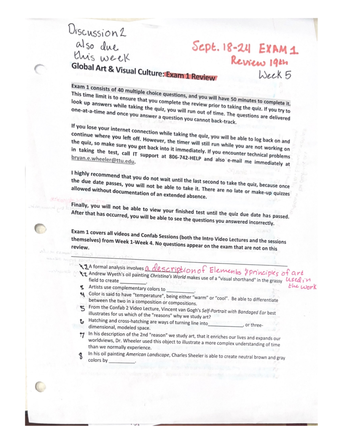 Discussion 2 - This is the 2023 Fall Exam 1 review - ART 1309 - Studocu