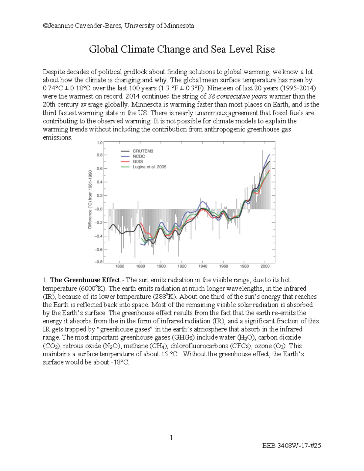 EEB3408W Climate Change and Sea Level Rise - 1 Global Climate Change ...