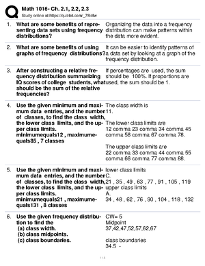 Chapter 14 and 15 Quiz Review KEY - MATH 1016 - Studocu