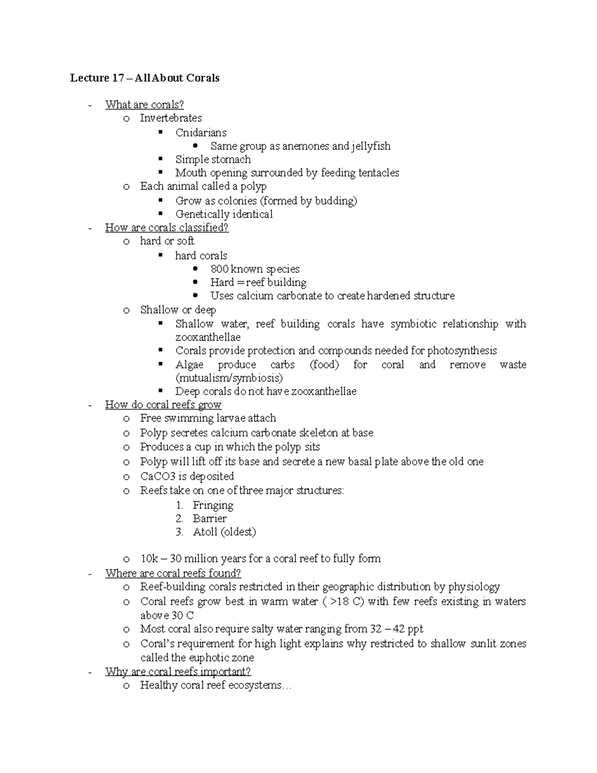 Lecture 17 – All About Corals - Lecture 17 – All About Corals What are ...