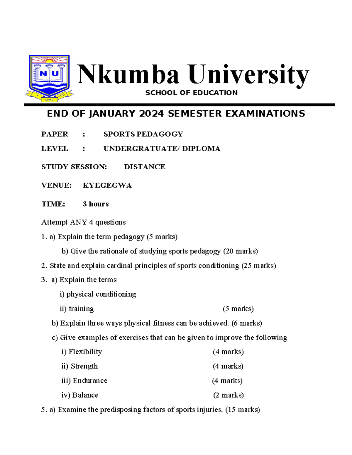 Nkumba University exams 2024 - Nkumba University SCHOOL OF EDUCATION ...