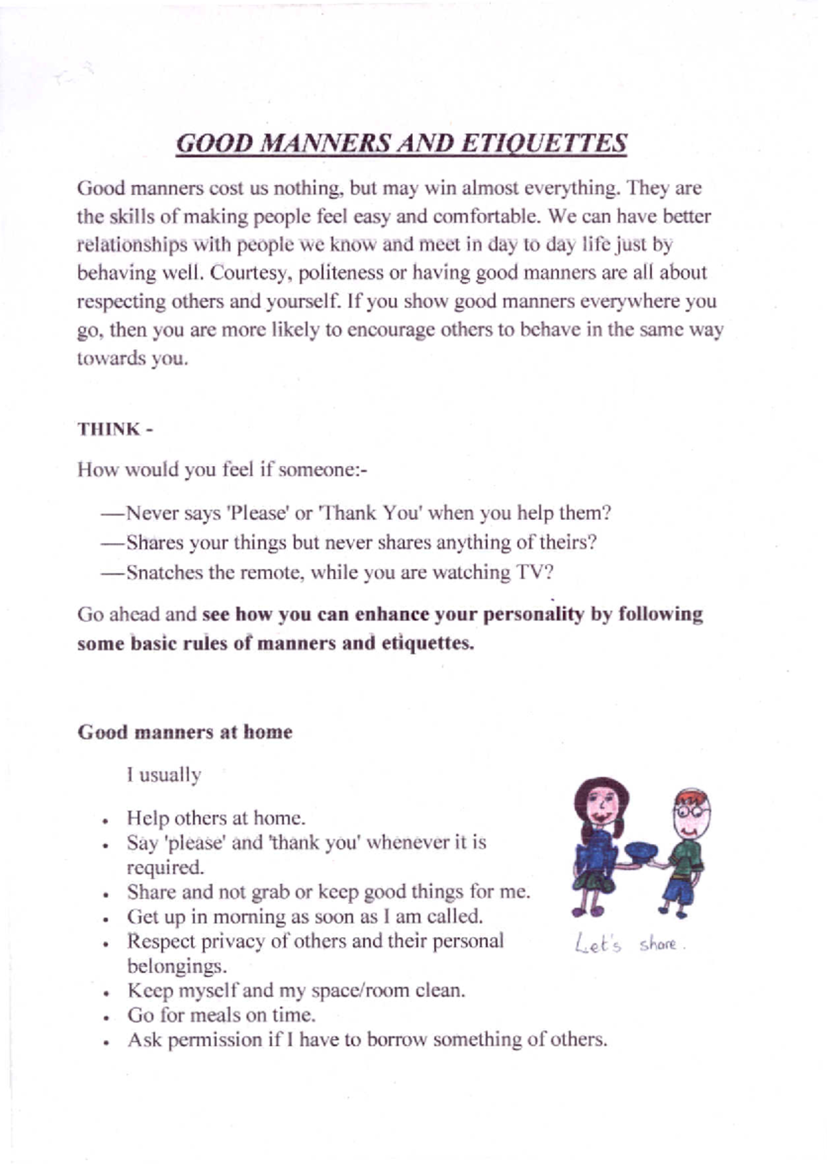 Enrich dt 11112014 - Read - GOOD MANNERS AND ETIQUETTES Good manners ...