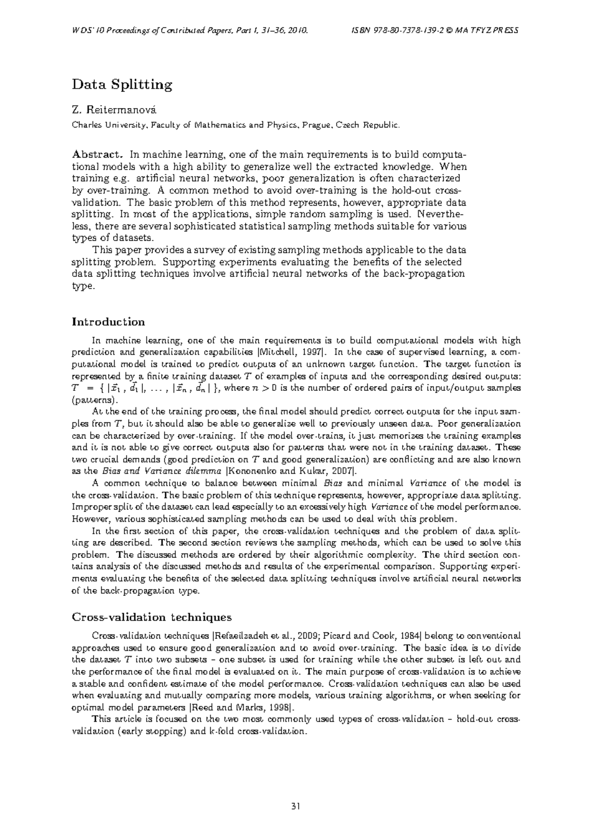 data splitting notes - Data Splitting Z. Reitermanov ́a Charles ...