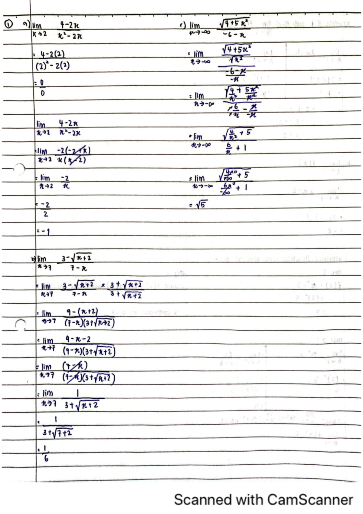 Mat183 test1 - 1 a) lim c) lim n : lim VN2 of 5th 0 lim lim uz 5 nz lim ...