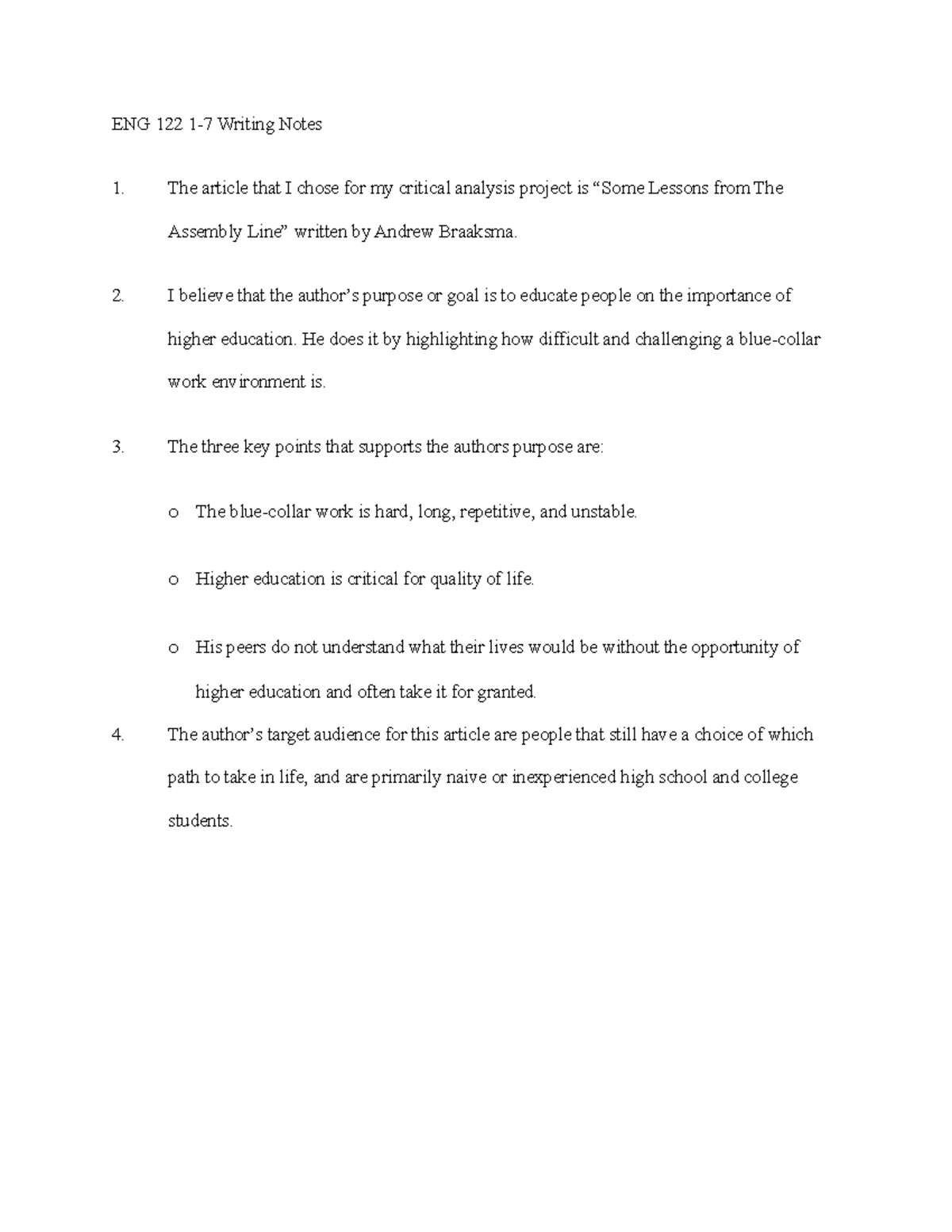 ENG 122 1-7 Writing Notes - ENG 122 1-7 Writing Notes The article that ...