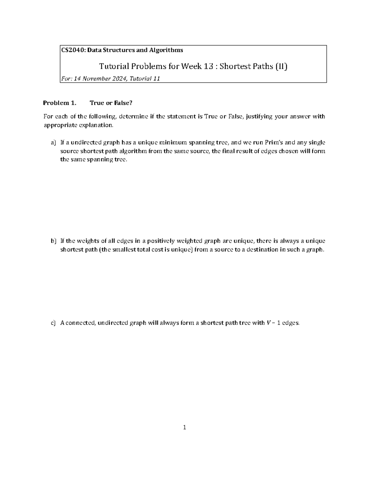 CS2040 Tutorial 11 Qns - nil - CS2040: Data Structures and Algorithms Tutorial Problems for Week ...