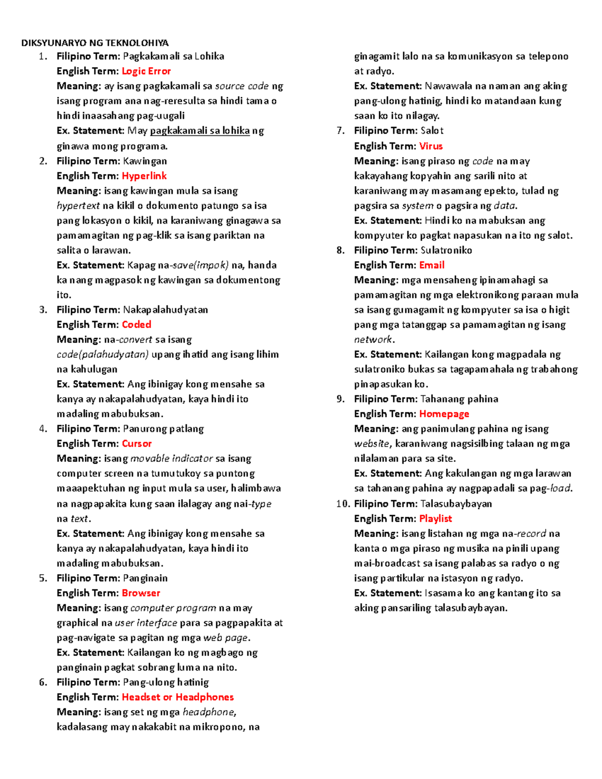 Filipino Term - ... - DIKSYUNARYO NG TEKNOLOHIYA 1. Filipino Term ...