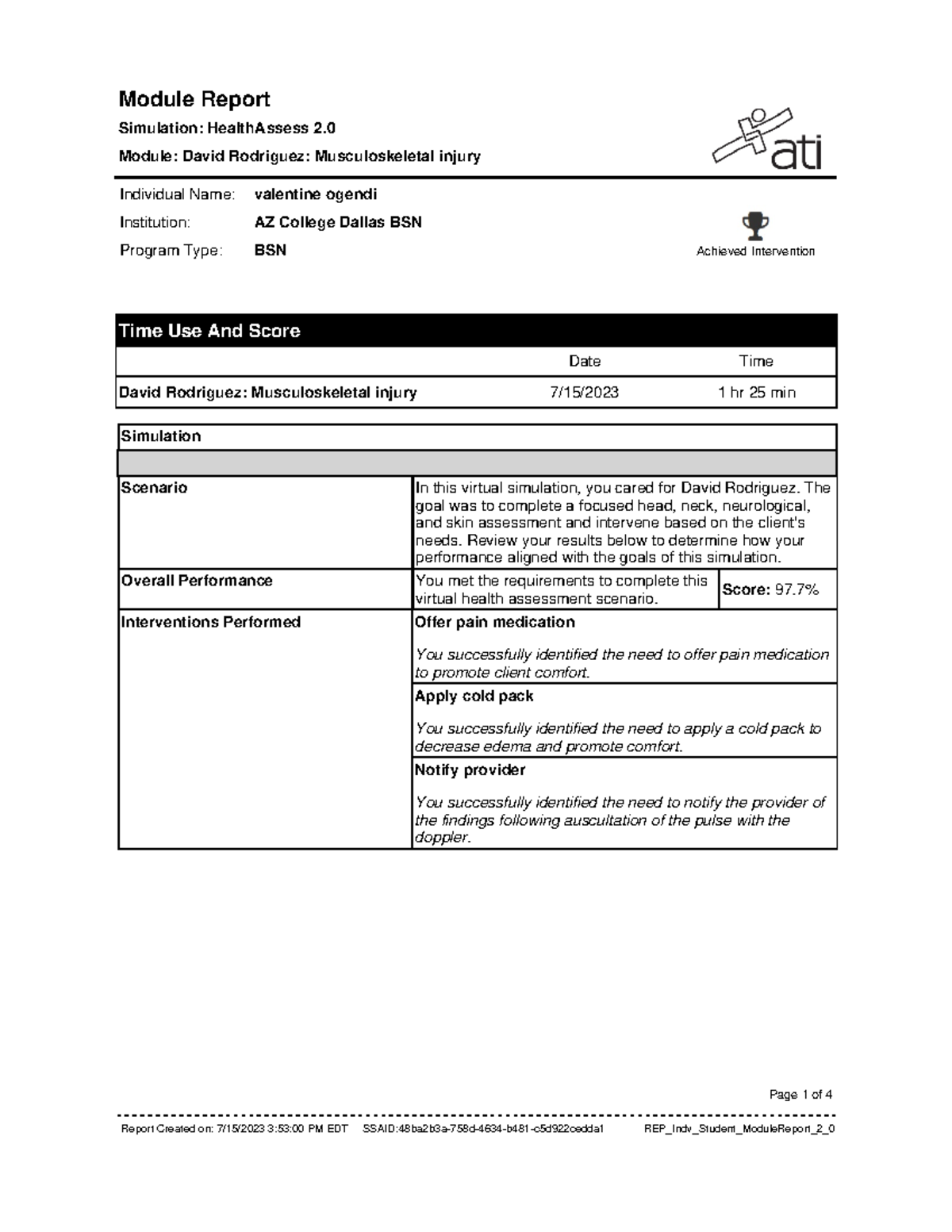 Muscleskeletal Report - Module Report Achieved Intervention Simulation ...