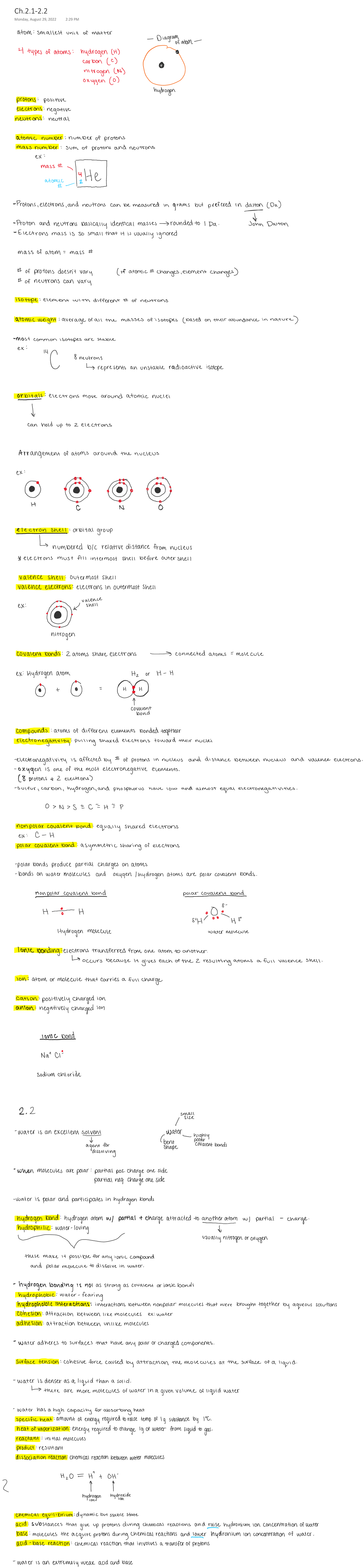 Chapter 2.1-2.2 Notes - BIOL 1100 - Ch.2-2. Monday, August 29, 2022 2: ...