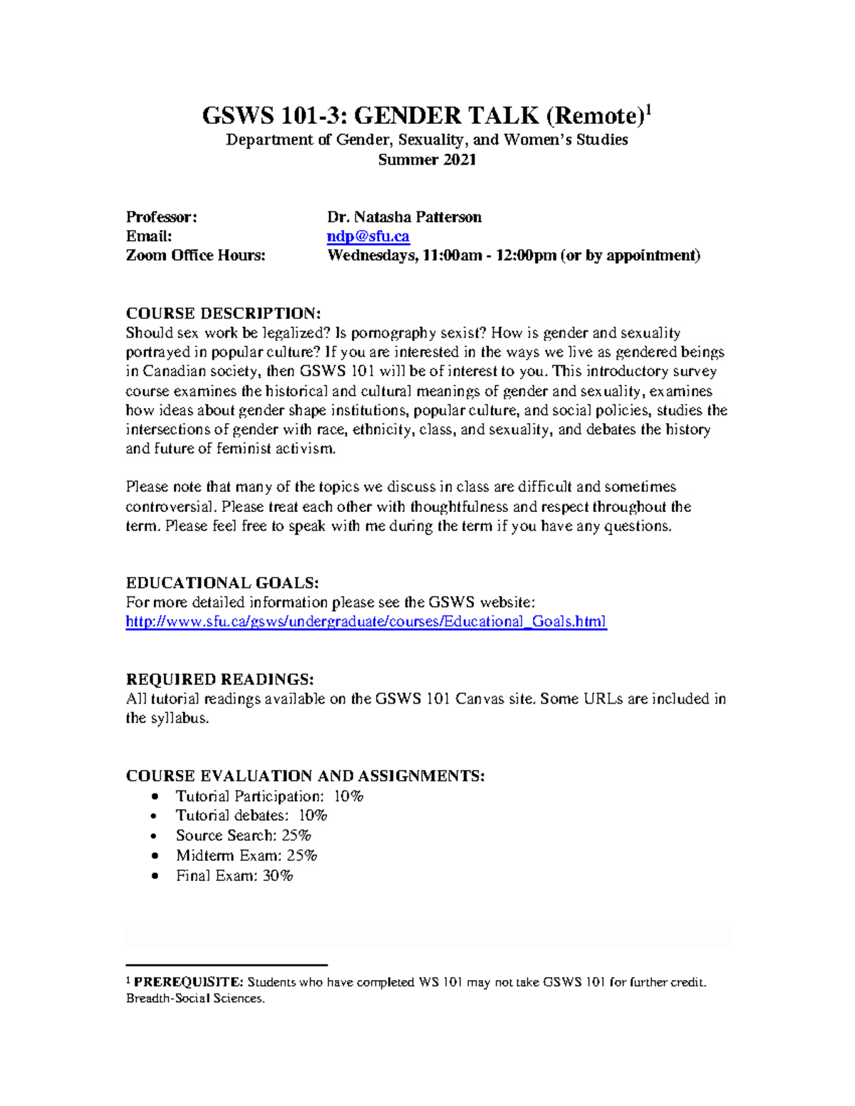 GSWS 101 syllabus 2021 for feminism and such - GSWS 101-3: GENDER TALK ...