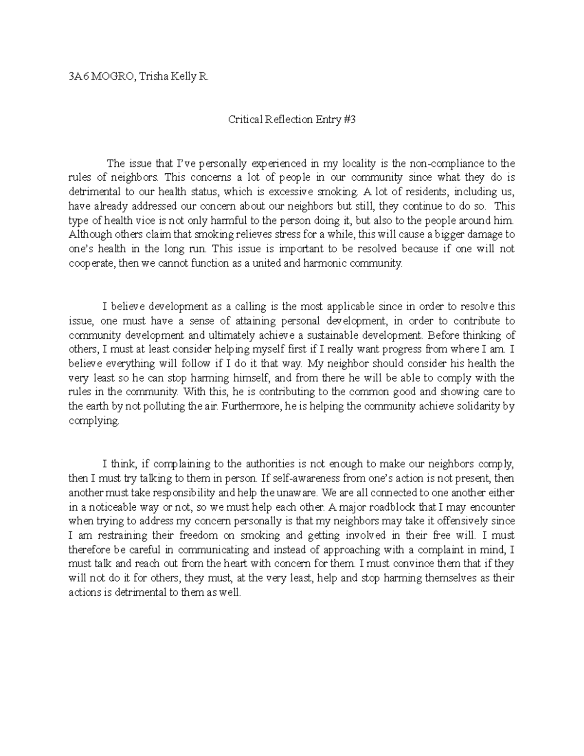 Critical Reflection Entry # 3 - 3A6 MOGRO, Trisha Kelly R. Critical ...