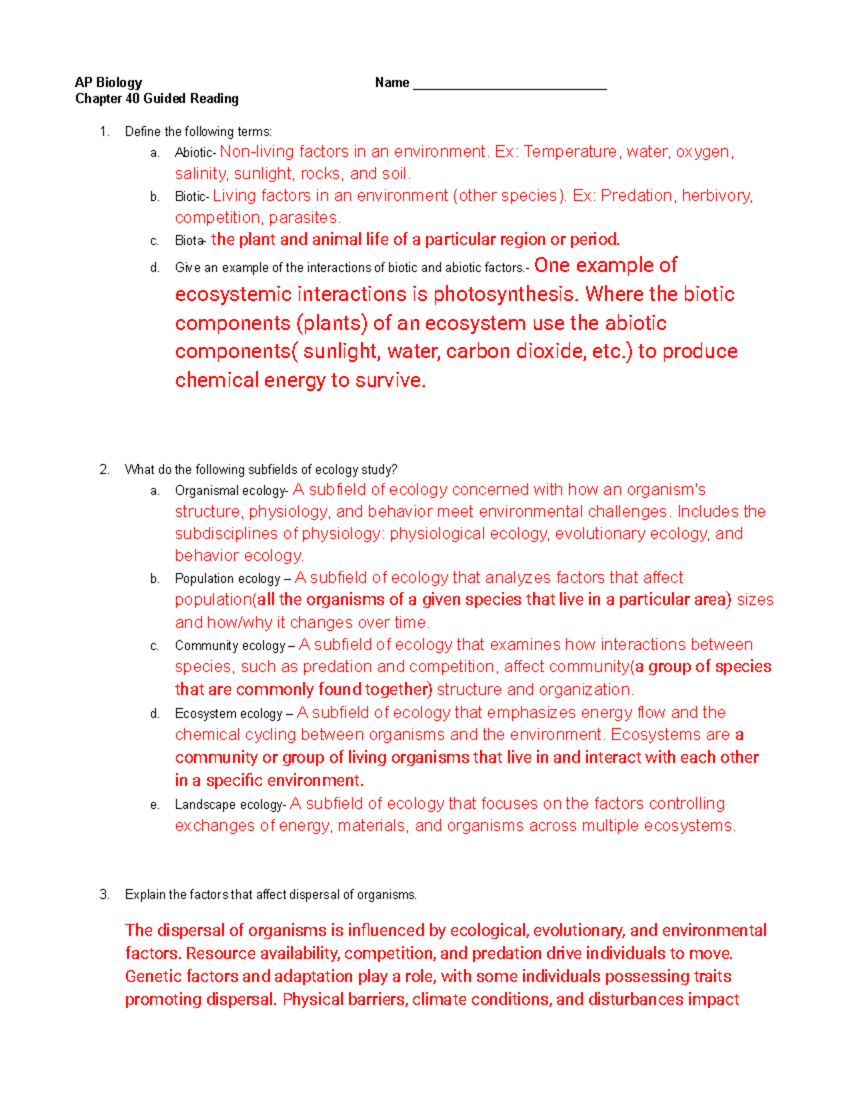 Copy of 40 Reading Guide - AP Biology Name ...