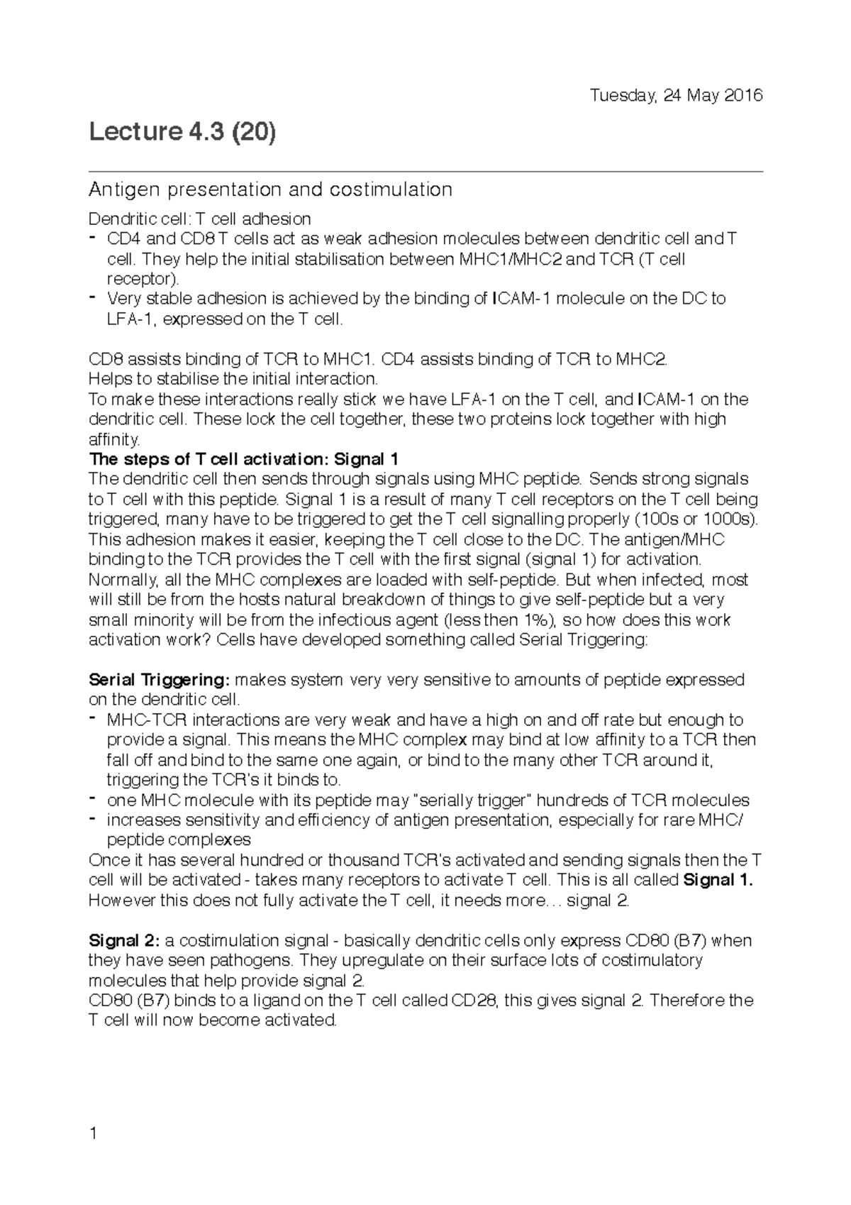 Module 4 Lecture 3 - Tuesday, 24 May 2016 Lecture 4 (20) Antigen ...