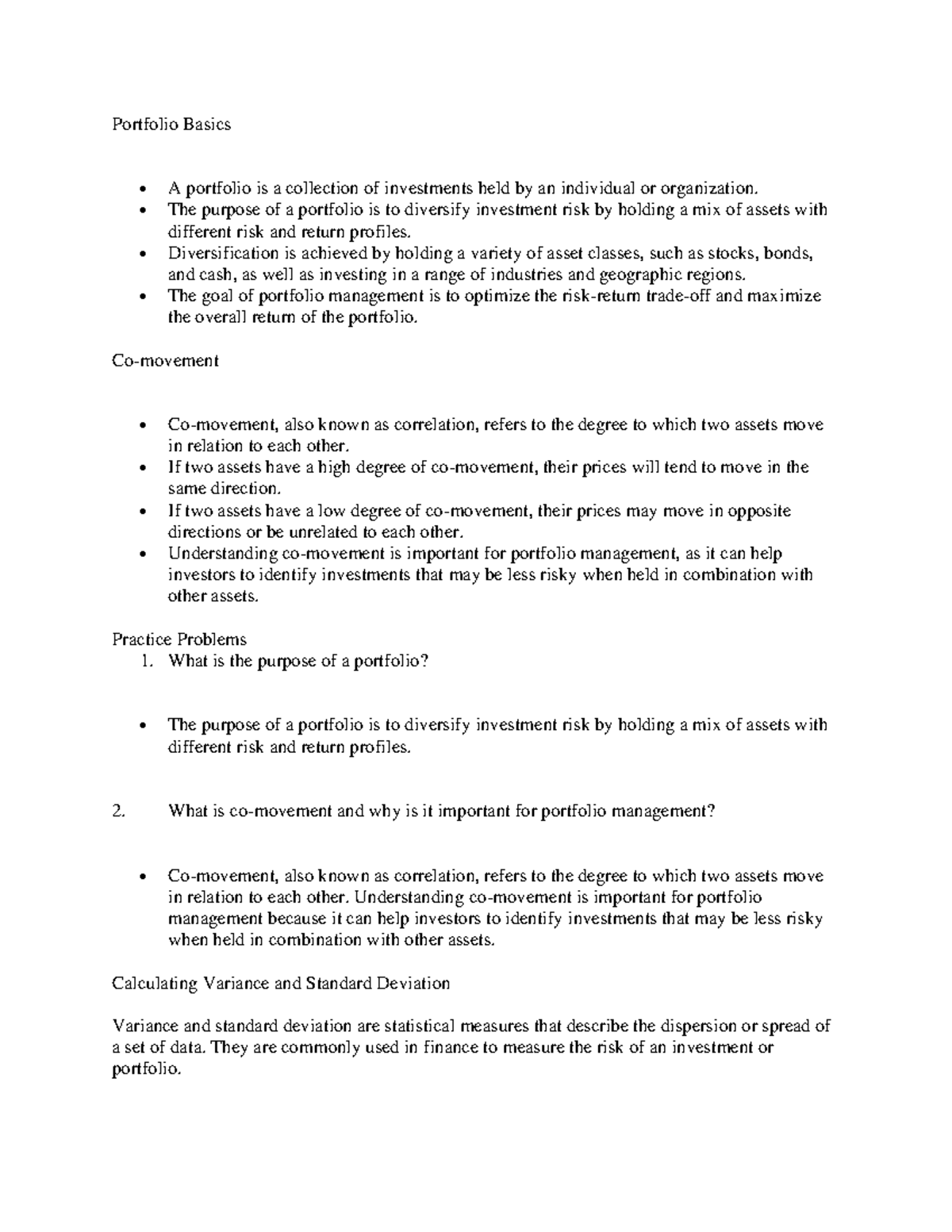 Portfolio Math FA - Portfolio Basics A portfolio is a collection of ...