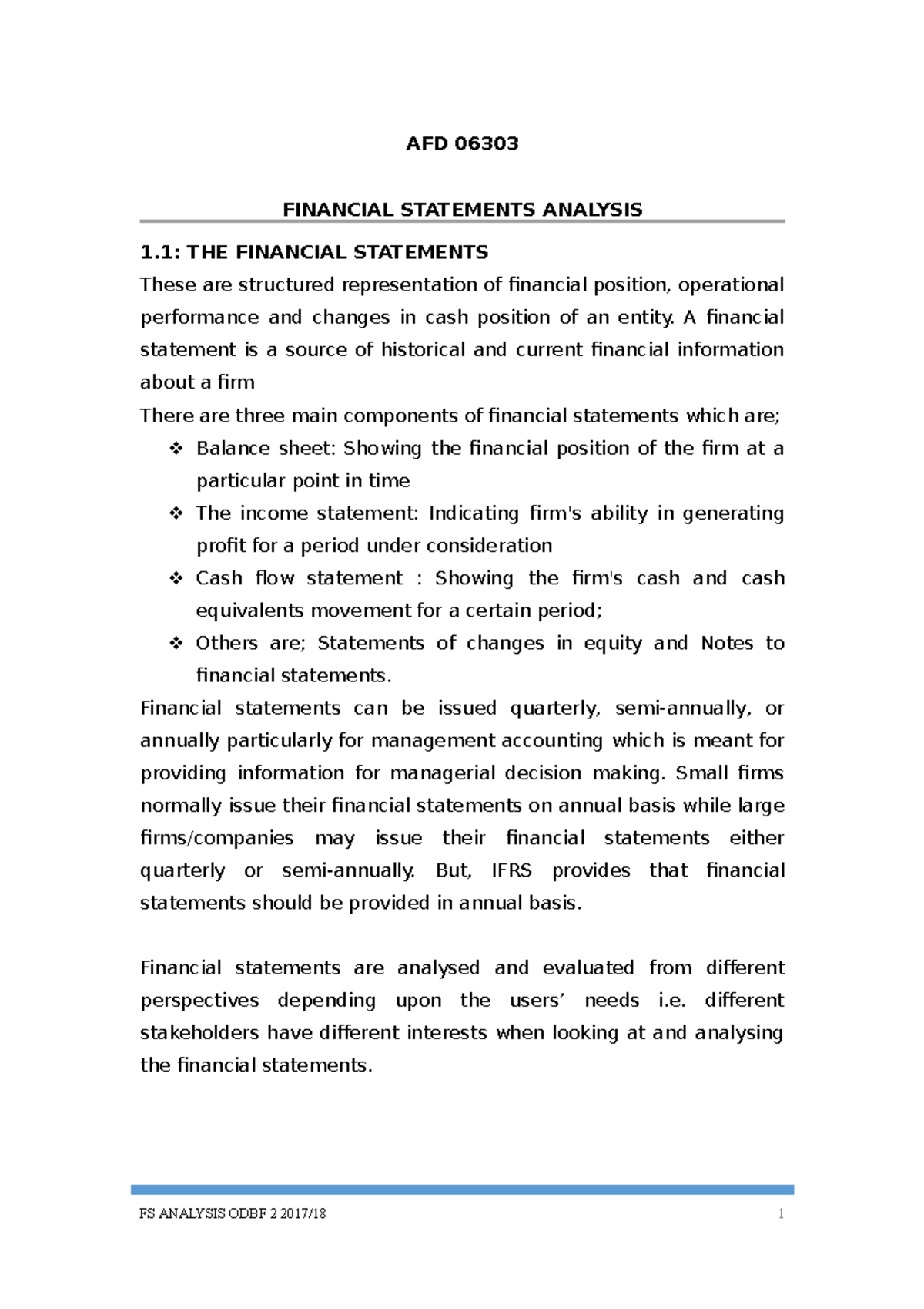 Topic 6 Ratio Analysis -ODBF 2 - AFD 06303 FINANCIAL STATEMENTS ...