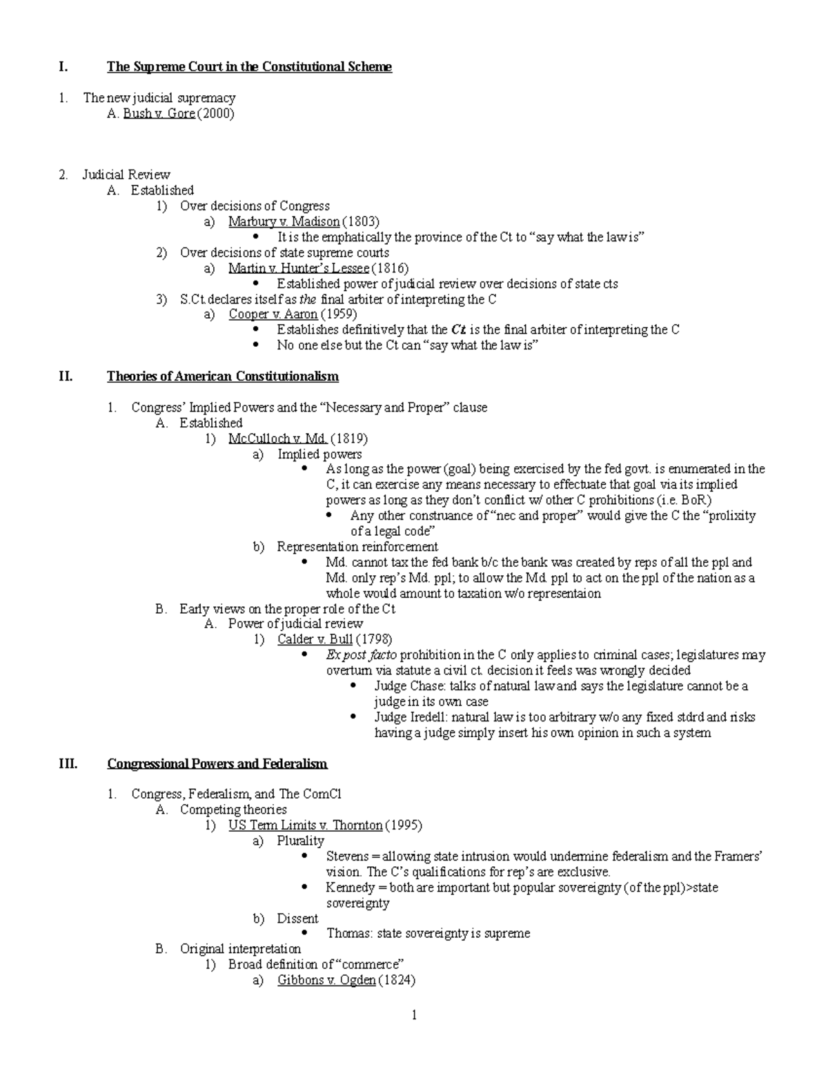 Constitutional Law Outline - 3 - I. The Supreme Court in the ...