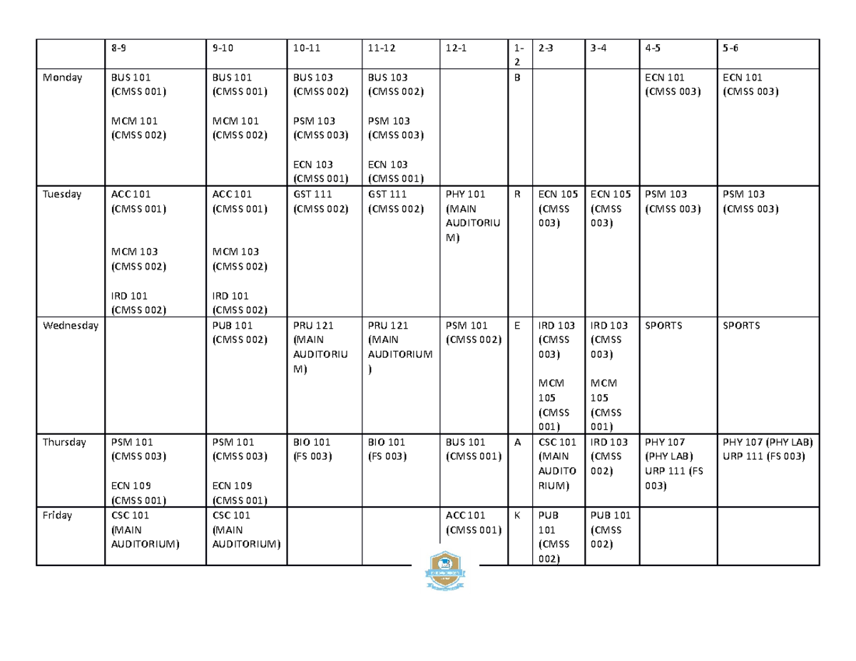 TIME Table Updated COPY - Fcmss - 8-9 9-10 10-11 11-12 12-1 1- 2 2-3 3 ...