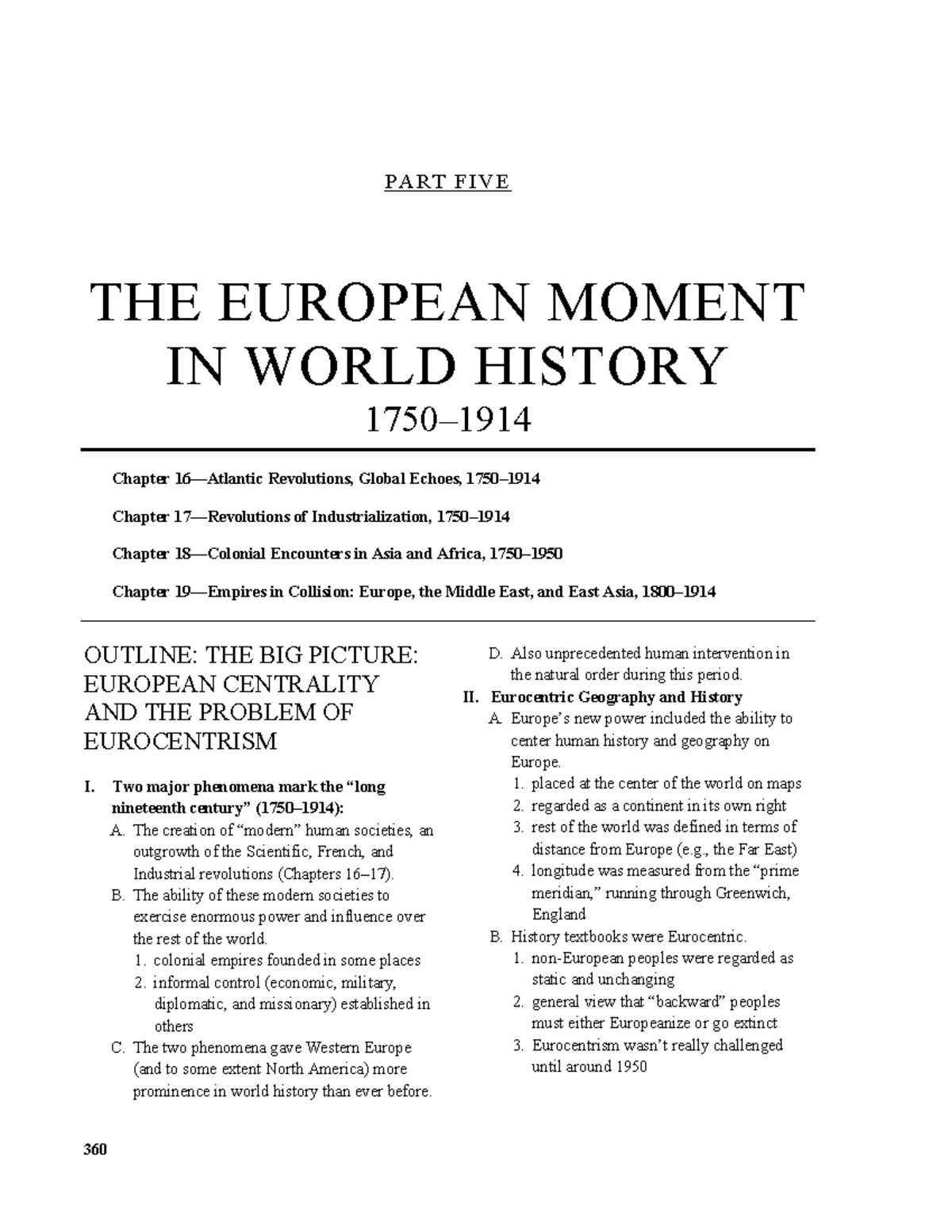 Chapter 16 II-V - 360 PART FIVE THE EUROPEAN MOMENT IN WORLD HISTORY ...