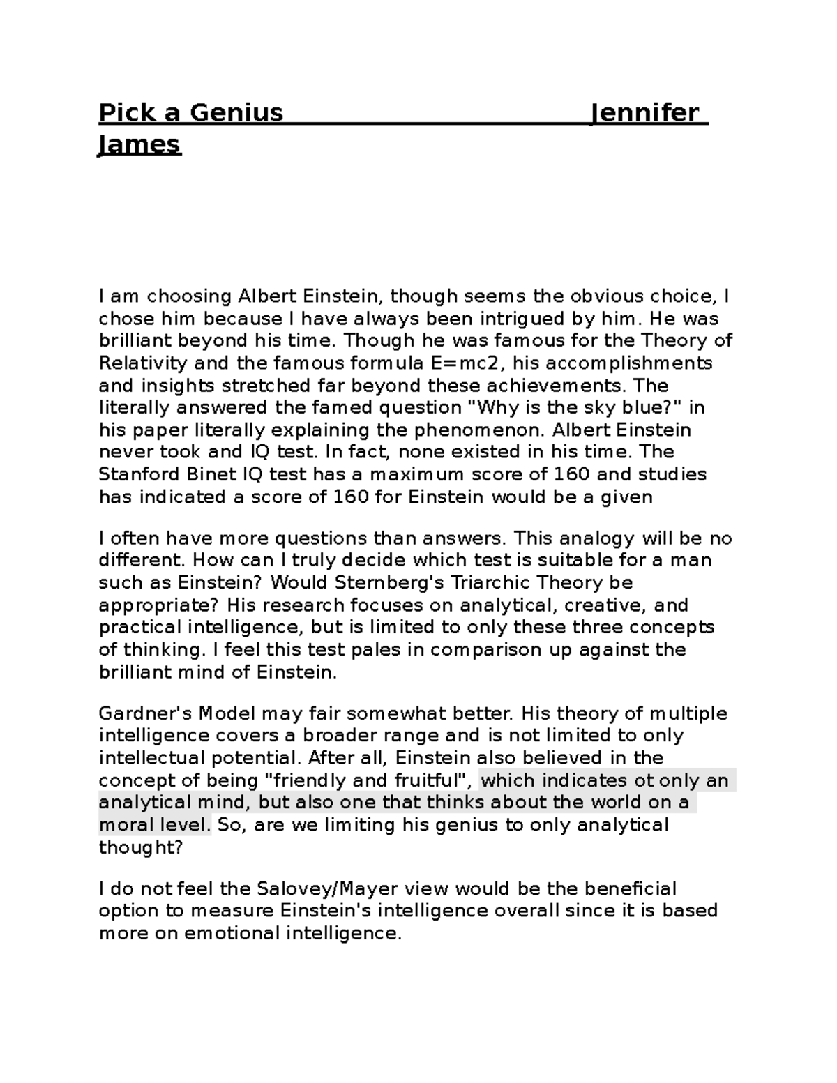 Pick a Genius Lifespan Development - Pick a Genius Jennifer James I am ...