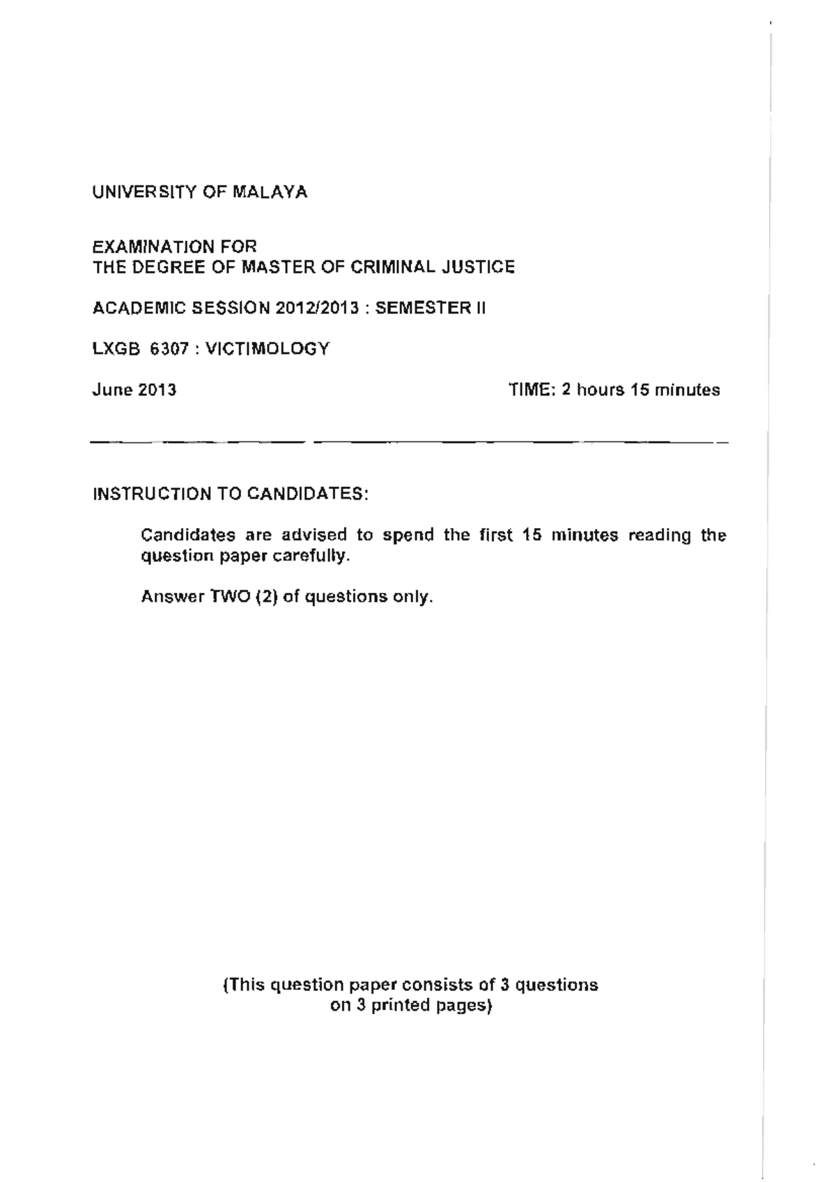 Past Exam Paper 2013 Semester 2 - UNIVERSITY OF MALAYA EXAMINATION FOR ...