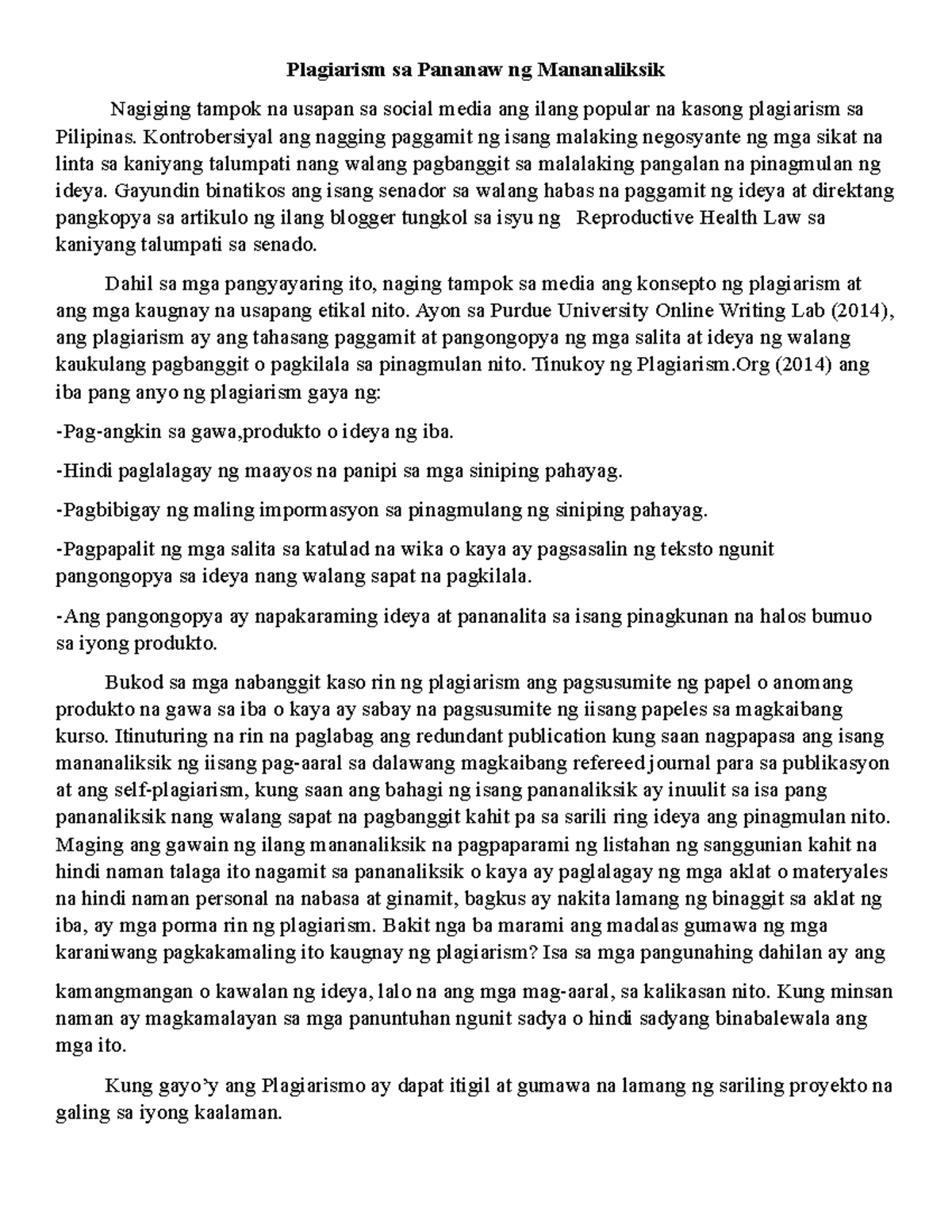 Plagiarism sa Pananaw ng Mananaliksik - Plagiarism sa Pananaw ng ...
