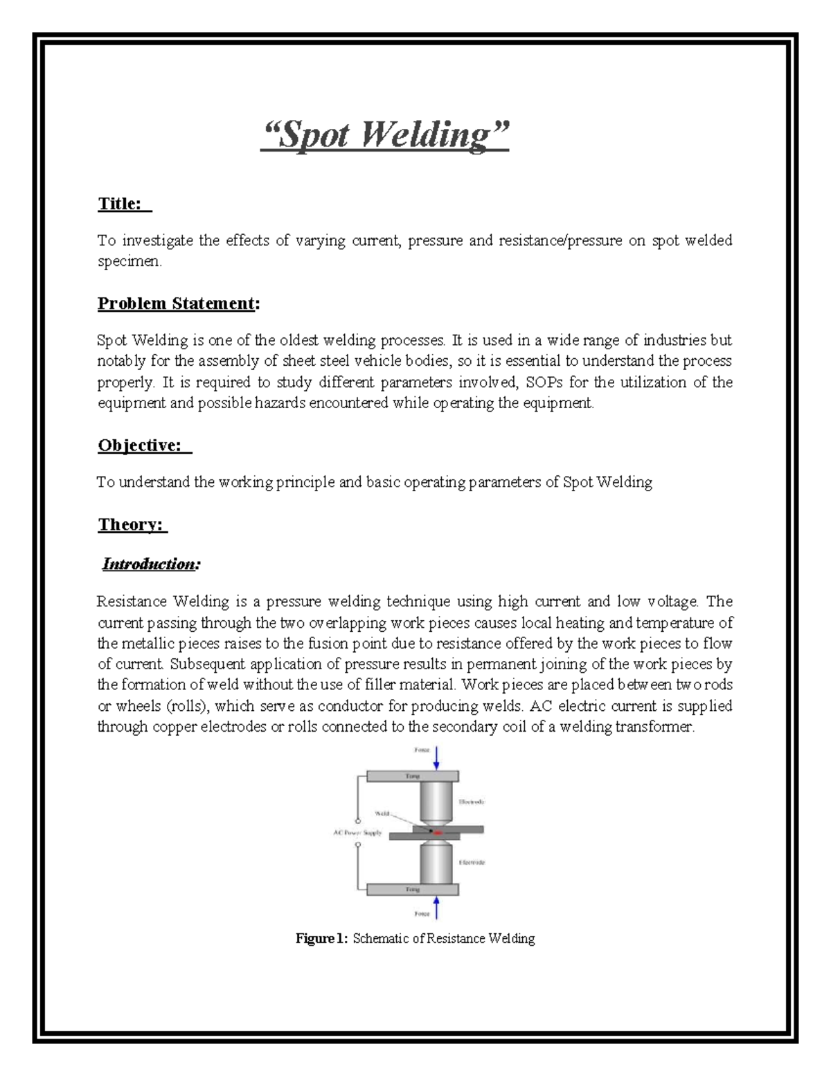 Lab Session 02 - Spot Welding - “Spot Welding” Title: To investigate ...