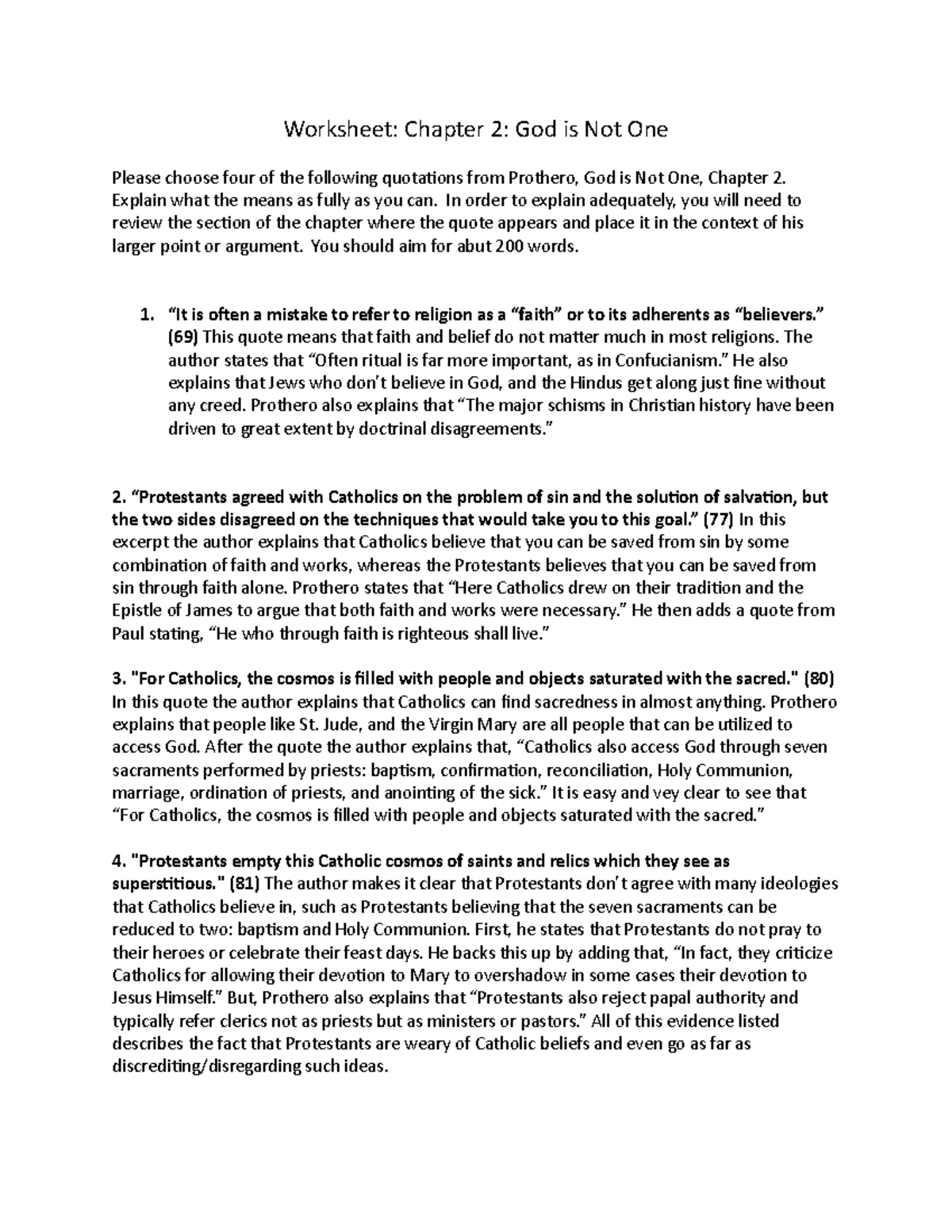 WS RS100 Chapter 2 - Worksheet: Chapter 2: God is Not One Please choose ...