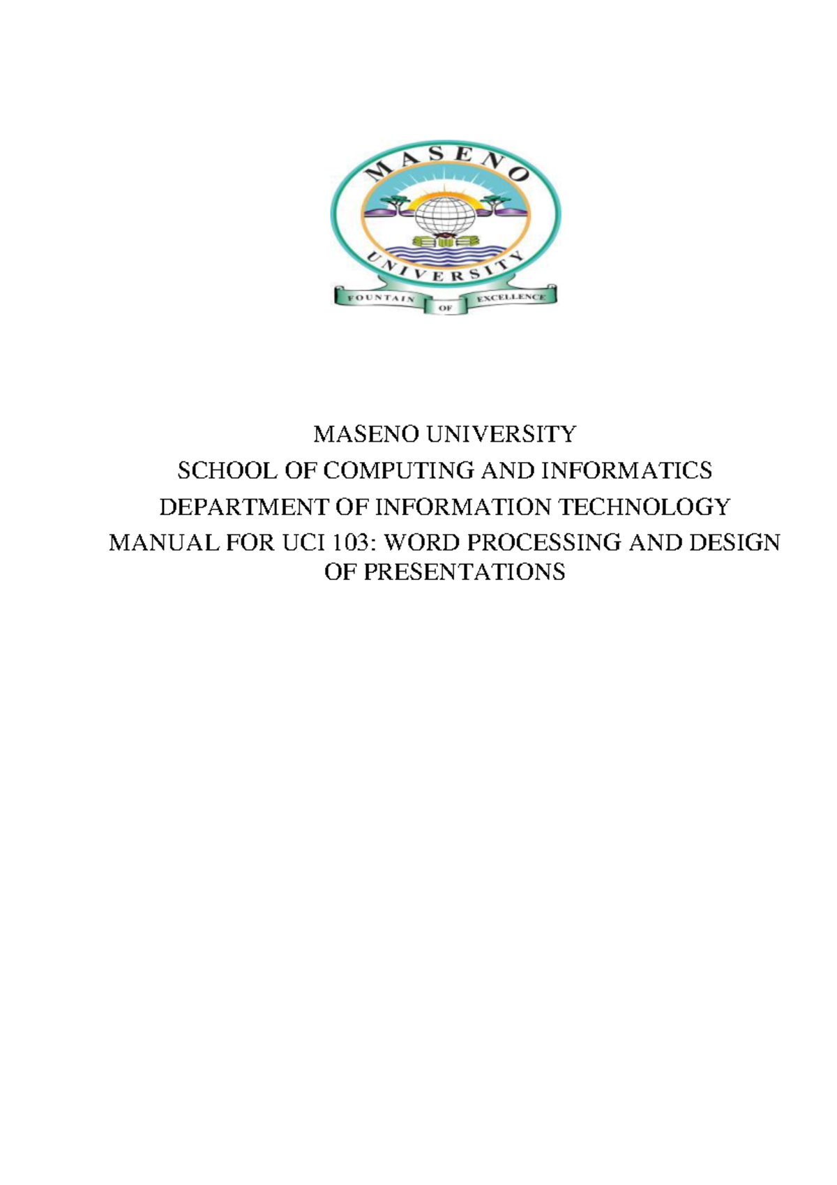 UCI103 Notes (1) - MASENO UNIVERSITY SCHOOL OF COMPUTING AND ...