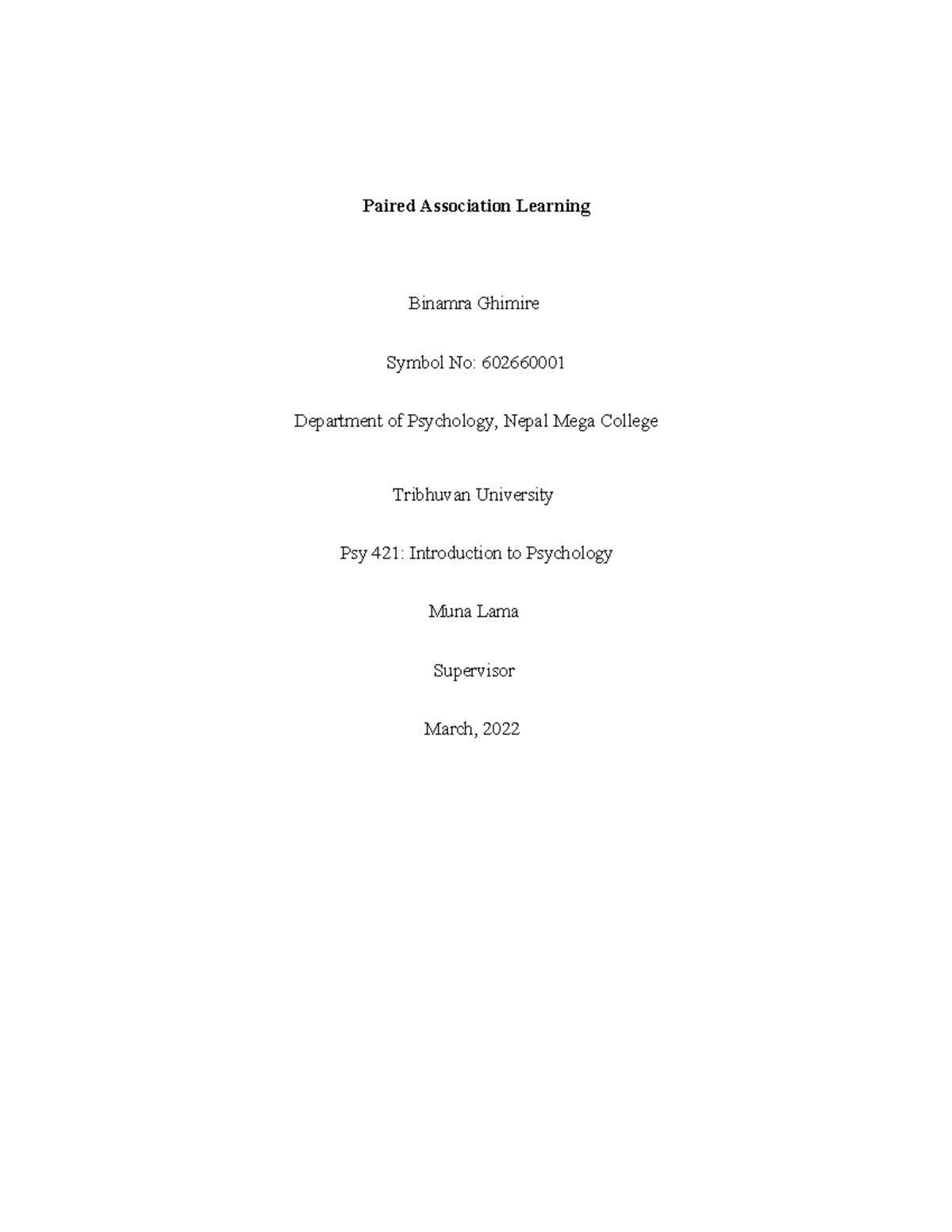 Final report of paired association learing - Paired Association ...