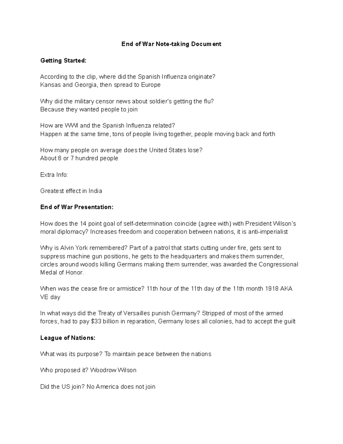 End of War Notes - End of War Note-taking Document Getting Started ...