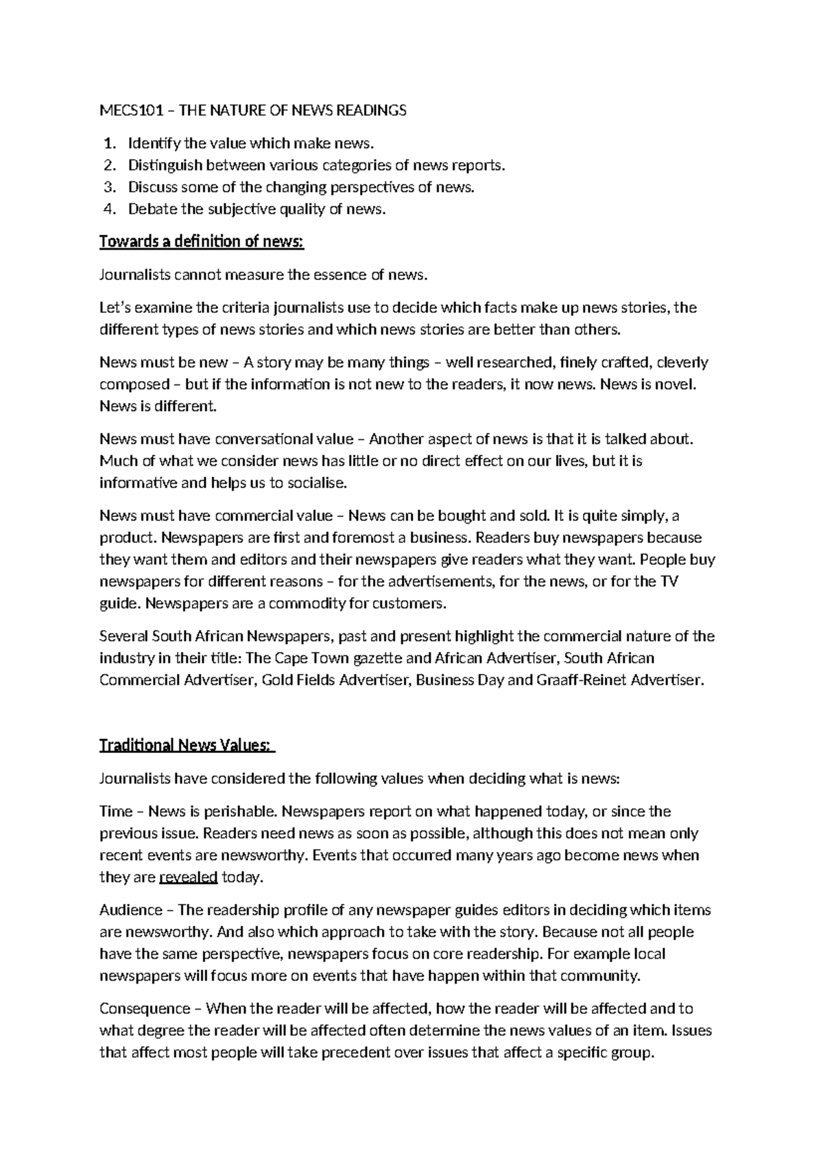 The Nature of News-1 - Notes made from readings on news values ...