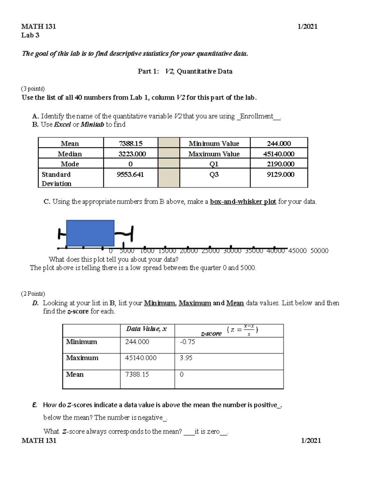 Lab 3 Math Descriptive Data - MATH 131 1/ Lab 3 The goal of this lab is ...