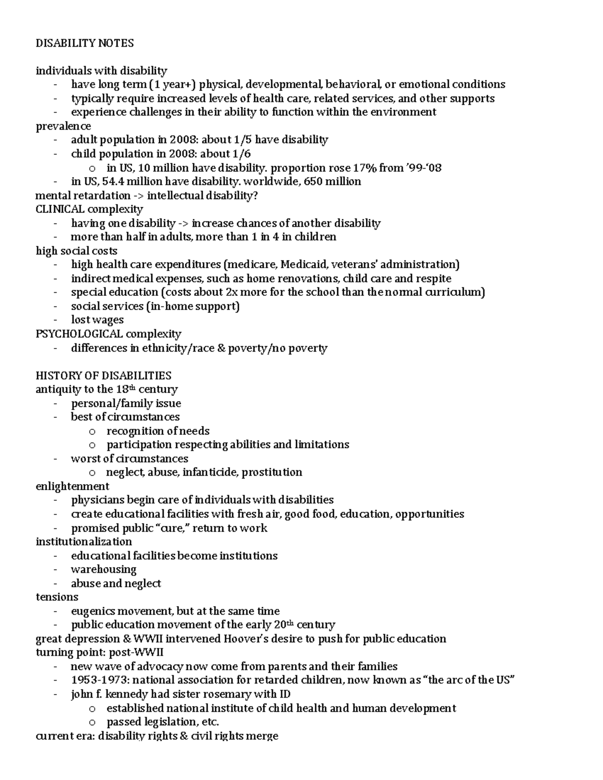 Disability - DISABILITY NOTES individuals with disability -­‐ have long ...