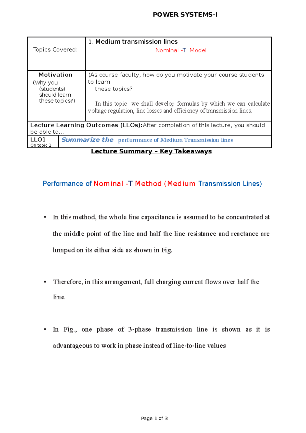 Medium transmission lines-T nominal method - POWER SYSTEMS-I Topics ...
